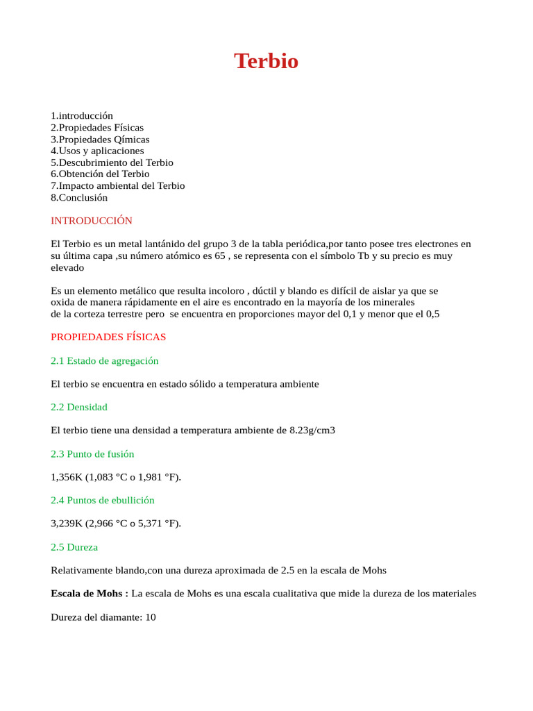 Propiedades y Usos del Terbio | PDF | Ferromagnetismo | Magnetismo