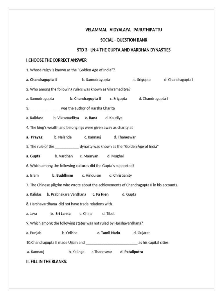 STD 3 LN-4 The Gupta and Vardhan Dynasties QB | PDF | South Asia