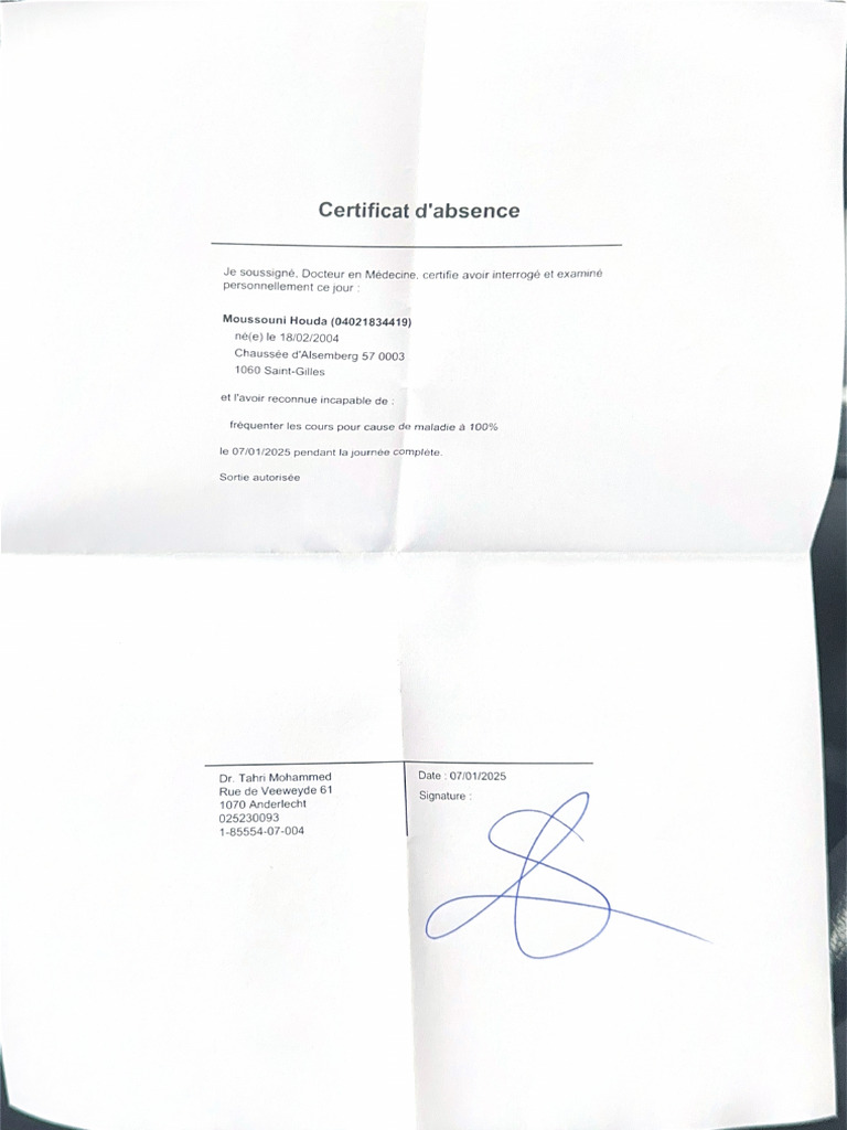 Certificat d'Absence | PDF
