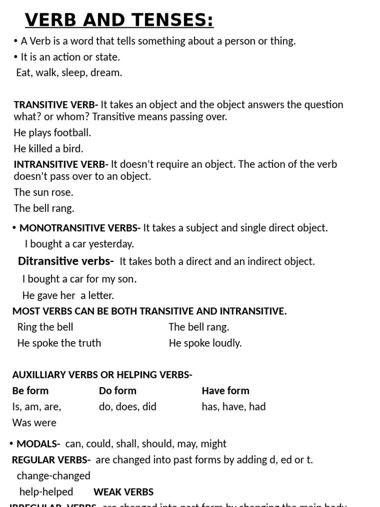 Understanding Verbs and Tenses | PDF | Verb | Semantic Units