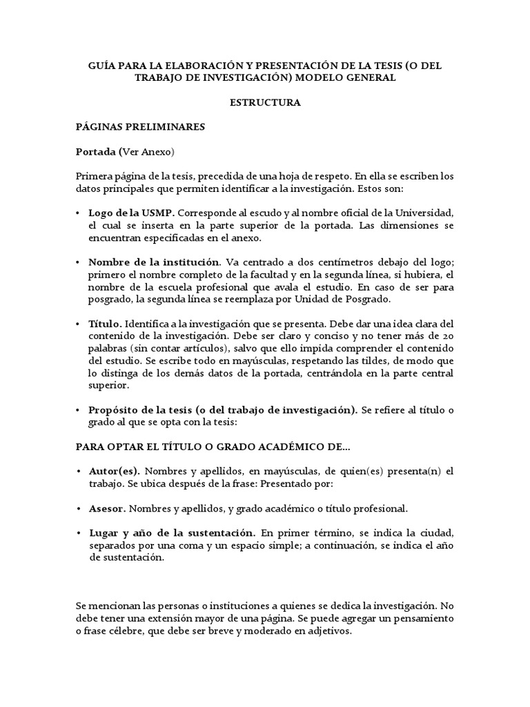 Guia Elaboracion Presentacion de Tesis o Trabajo Investigacion Modelo ...