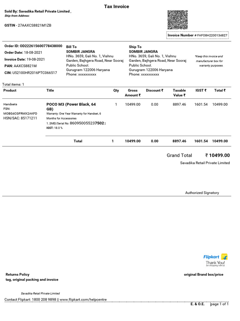 Invoice OD222615600778438000 | PDF | Government Finances | Taxes