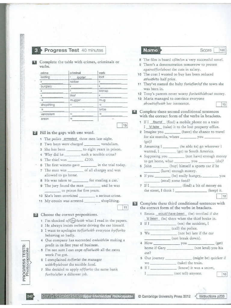 F2F Progress Test 3 | PDF
