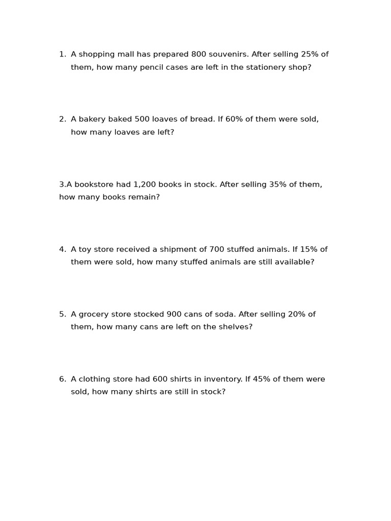 Percentage Word Problem | PDF
