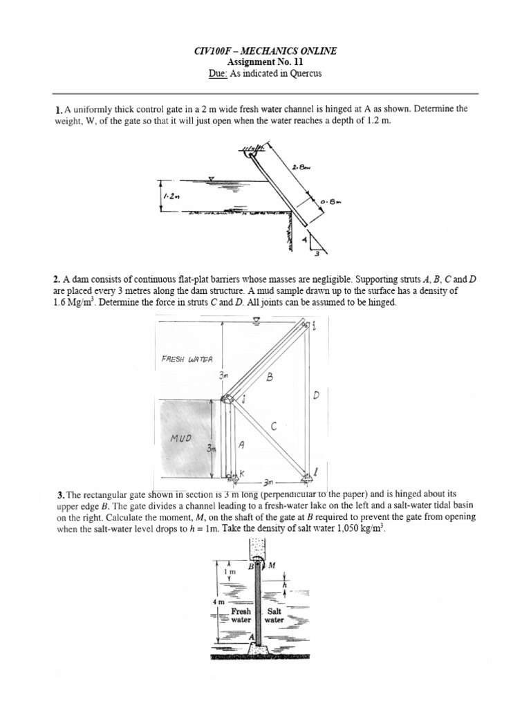 Mechanics Assignment: Dam Strut Forces | PDF