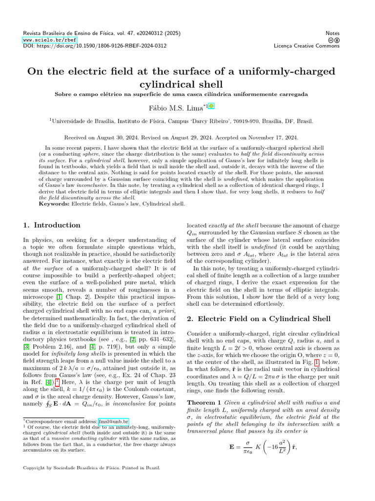On The Electric Field at The Surface of A Uniformly-Charged Cylindrical Shell | PDF | Electric ...