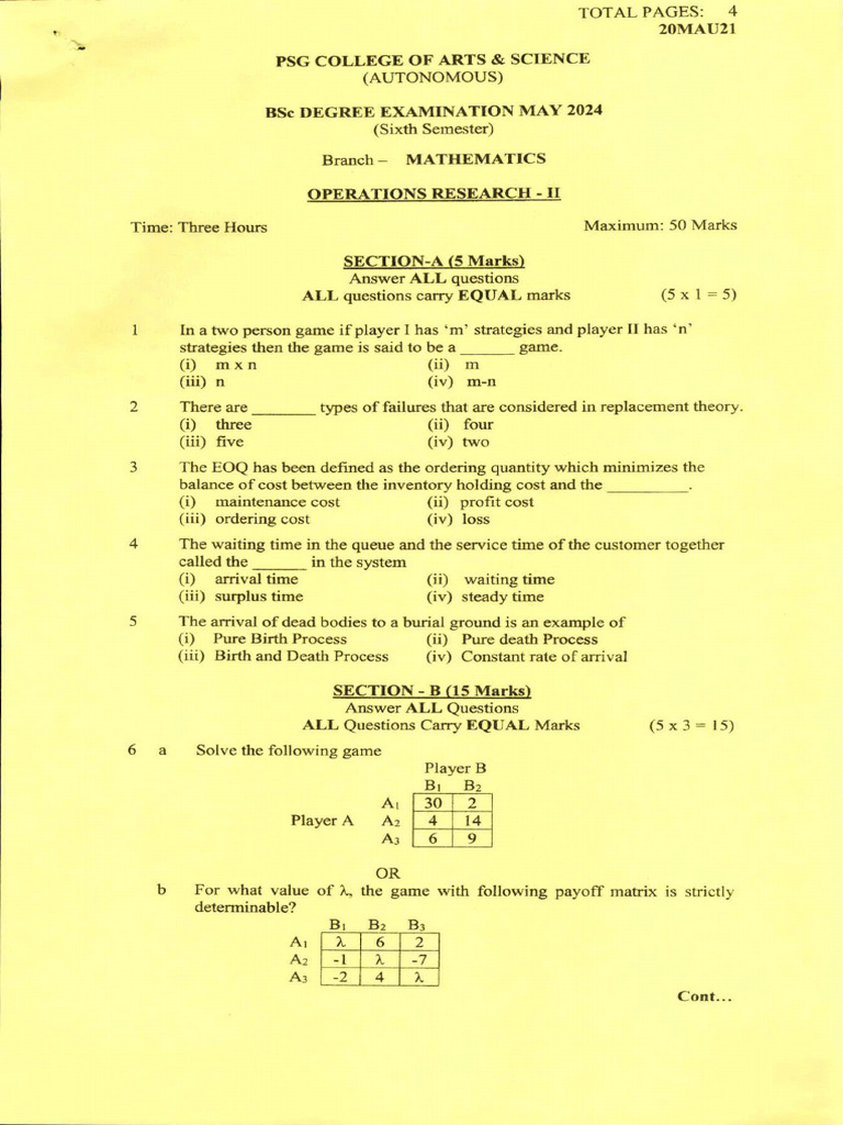 Operations Research - II -May 2024 | PDF
