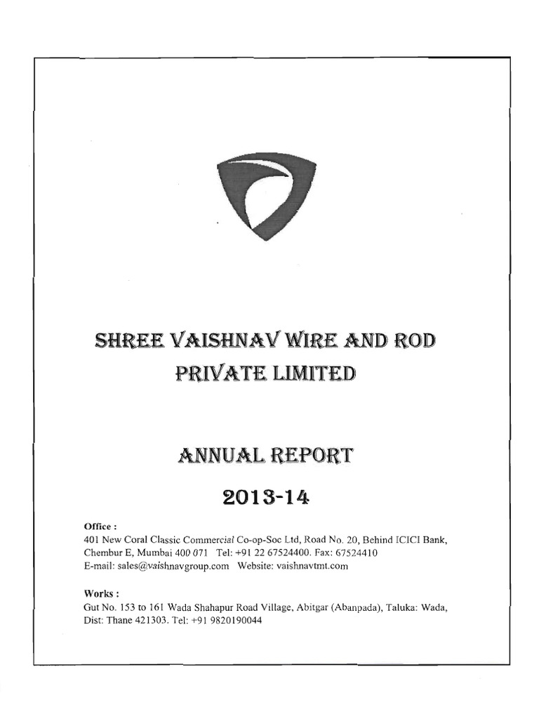 Shree Vaishnav Wire Rod PVT LTD BS FY 13-14 | PDF