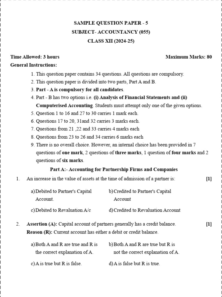 Acc Sample Paper 1 | PDF | Balance Sheet | Equity (Finance)
