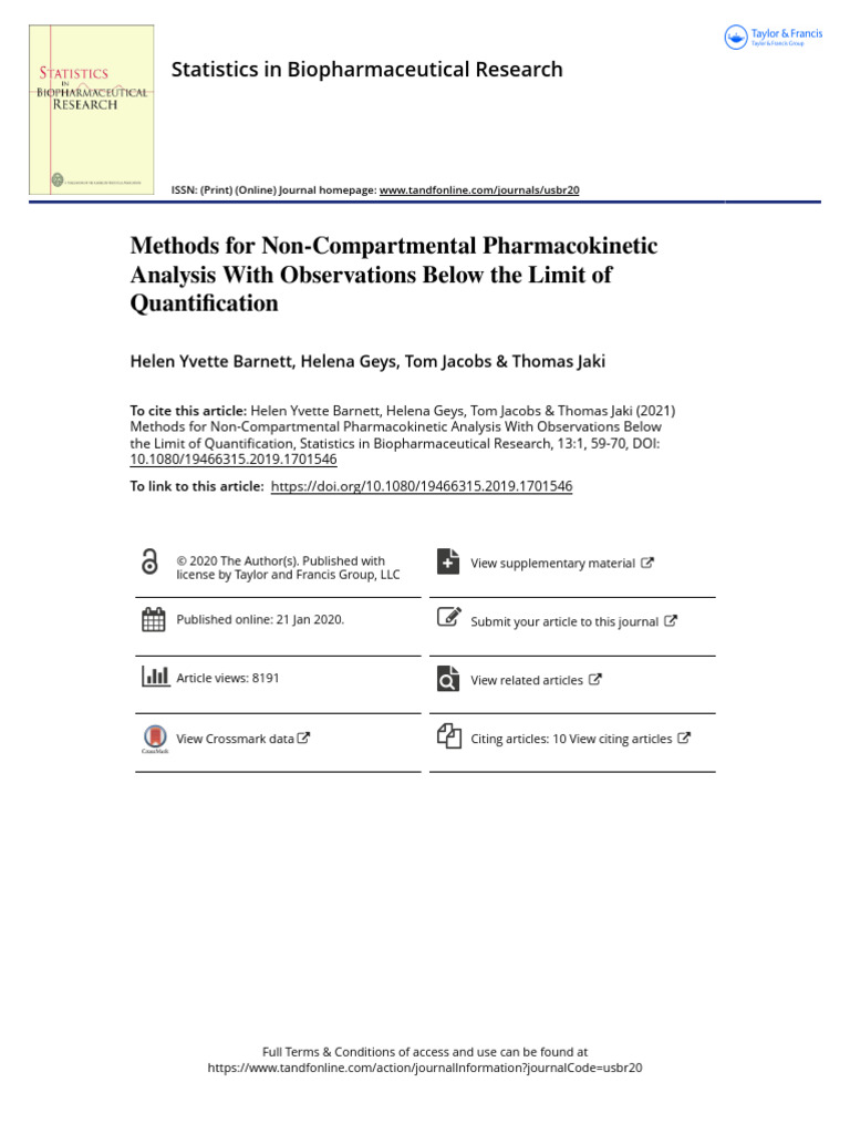 Methods for Non-Compartmental Pharmacokinetic Analysis With Observations Below the Limit of ...