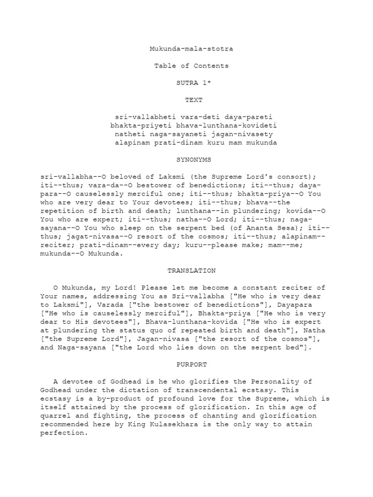 Mukunda Mala Stotra - Original Edition | PDF | Bhagavad Gita