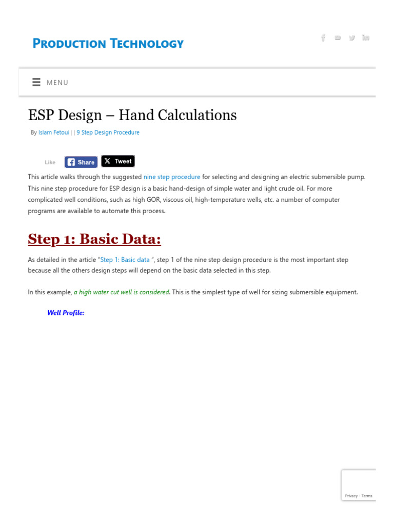 ESP Design - Hand Calculations - Production Technology | PDF | Barrel (Unit) | Transformer