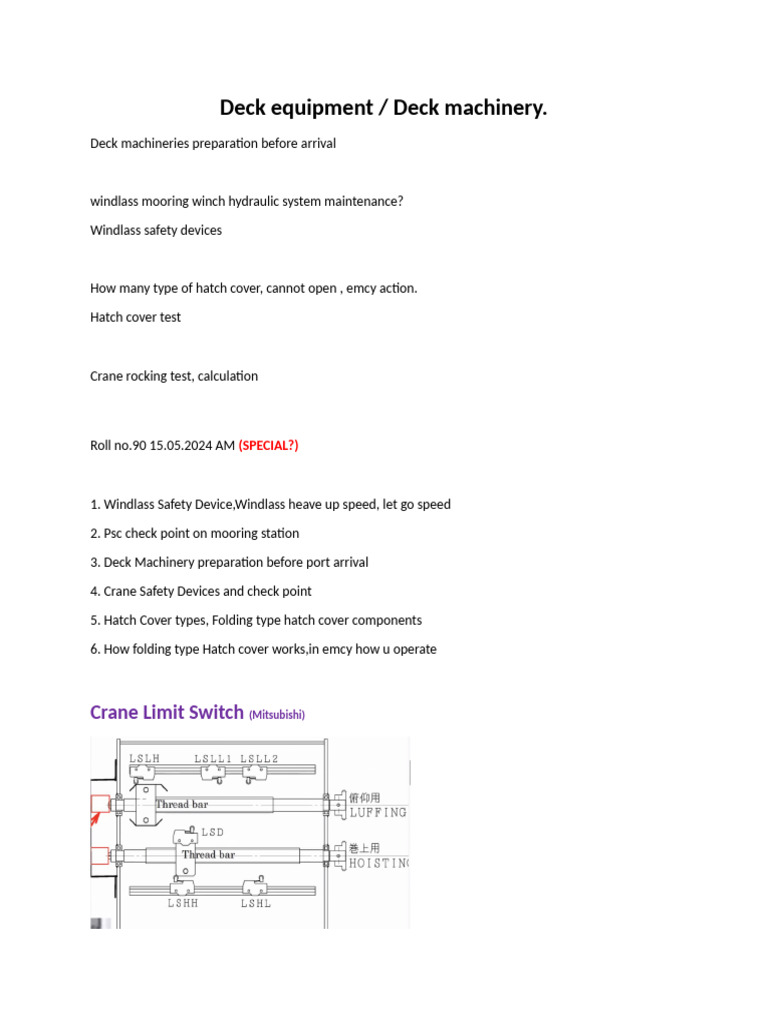 Deck Machinery Maintenance and Safety Guide | PDF | Crane (Machine ...