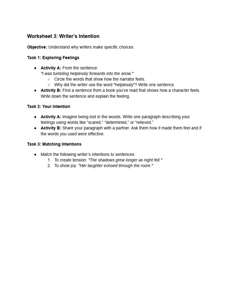 Worksheet 3 - Writer's Intention Aasiya | PDF