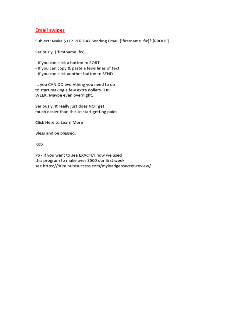 5 Day Email Swipes PDF