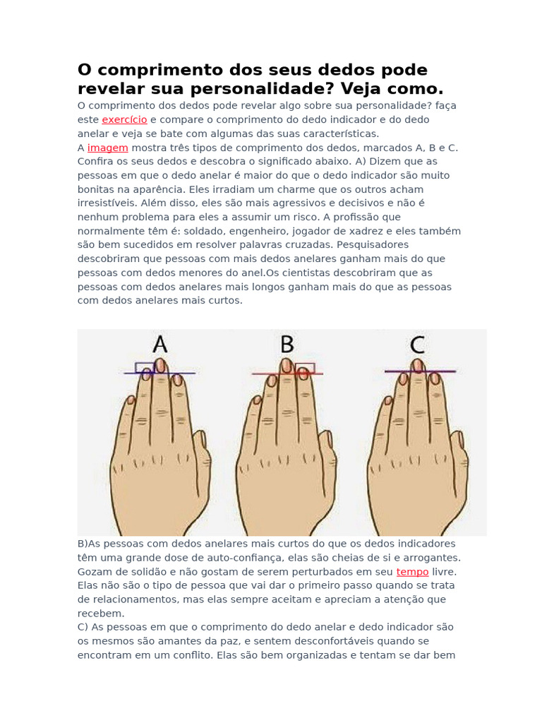 O comprimento dos seus dedos pode revelar sua personalidade | PDF