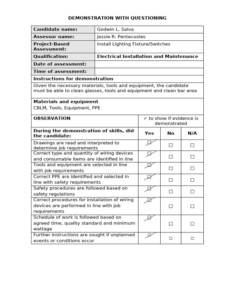 07a - 2 Demonstration With Questioning & Rating Sheet | PDF | Personal ...