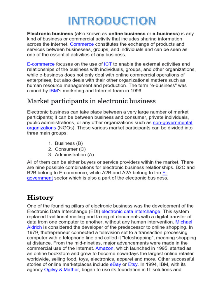 Ebusiness Intro | PDF | Electronic Business | E Commerce