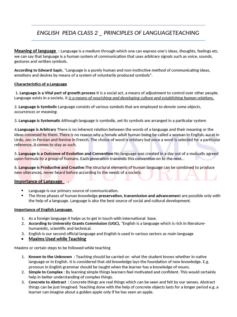 English Peda Class 2 - Principles of Languageteaching | PDF | Language ...