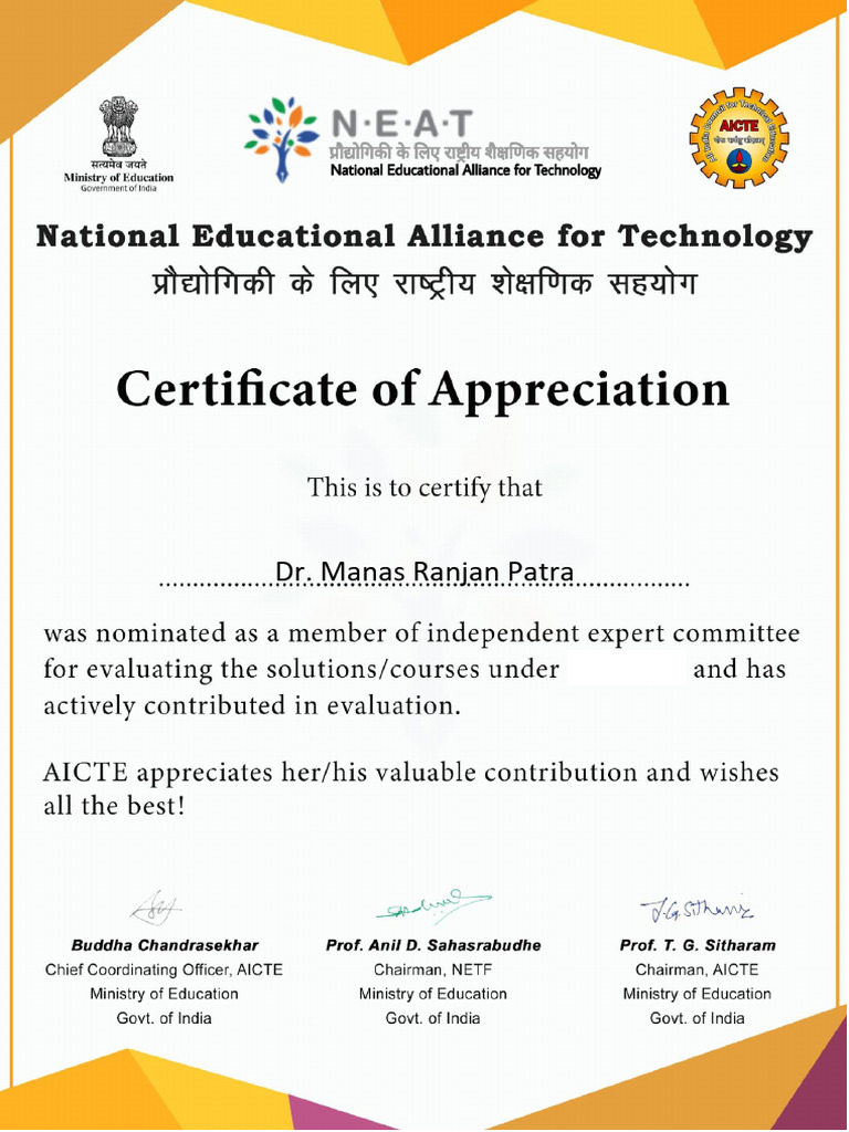 Dr. Manas Ranjan Patra - NEAT 4.0 Cert. | PDF