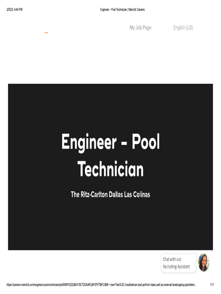 Marriott - Engineer - Pool Technician - Marriott Careers | PDF