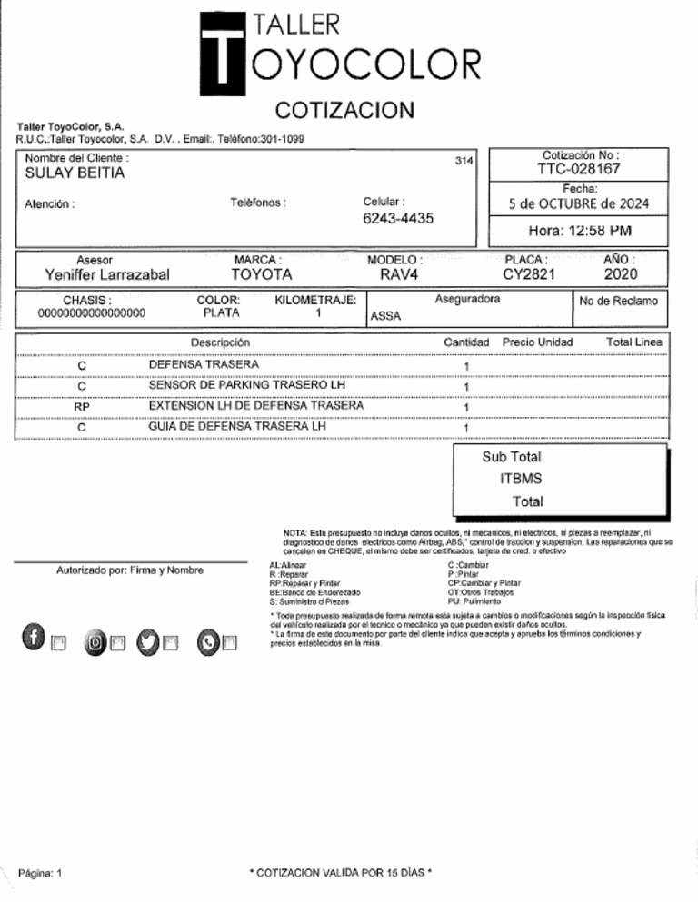Cotización Toyocolor | PDF