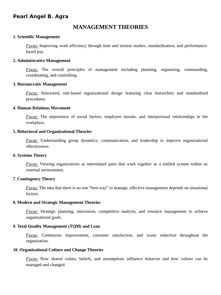 Overview of Key Management Theories | PDF | Business | Business Economics