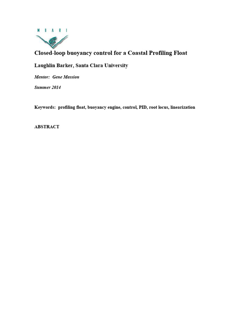 Closed-Loop Buoyancy Control For A Coastal Profiling Float | PDF | Control Theory | Buoyancy