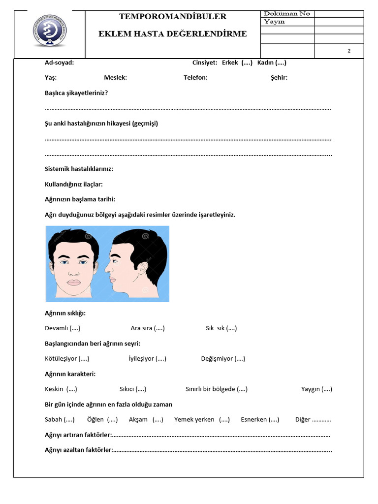 Temporomandibular Eklem Hasta Degerlendirme Formu SHB FR 32 | PDF