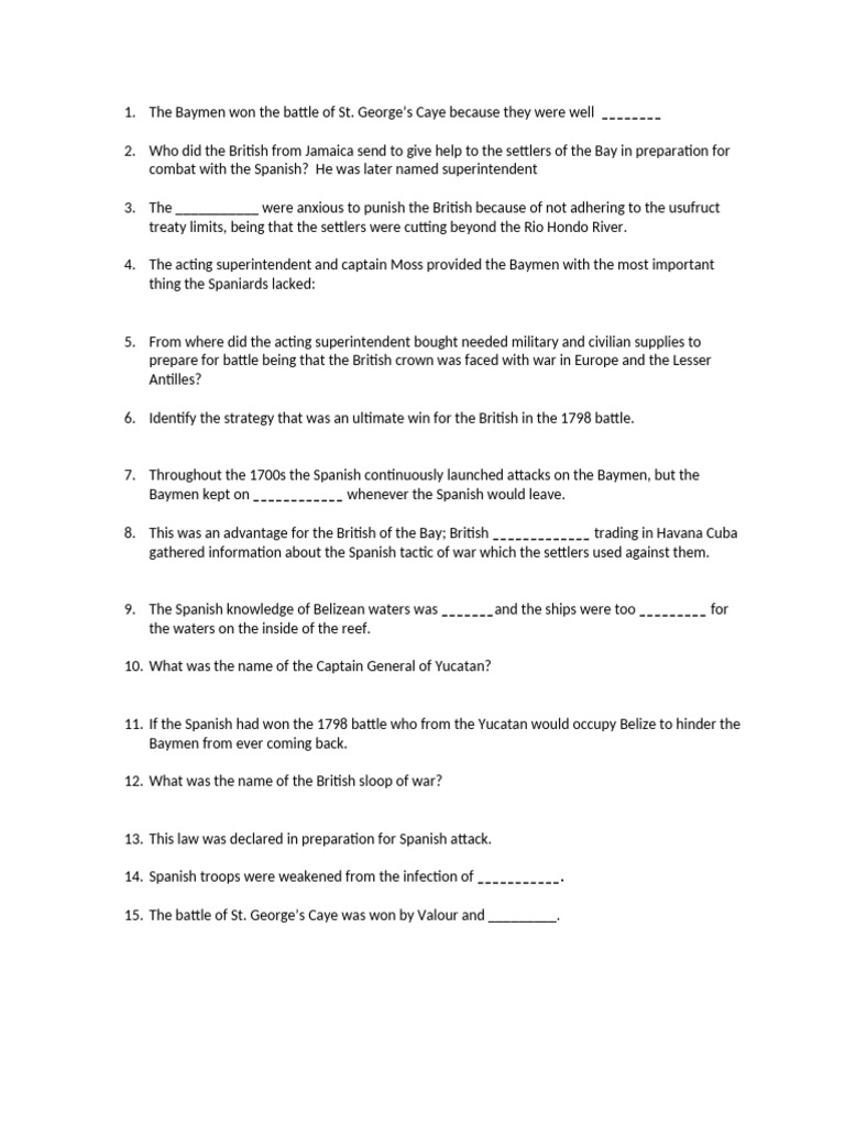 Battle of St. George's Caye Questions | PDF