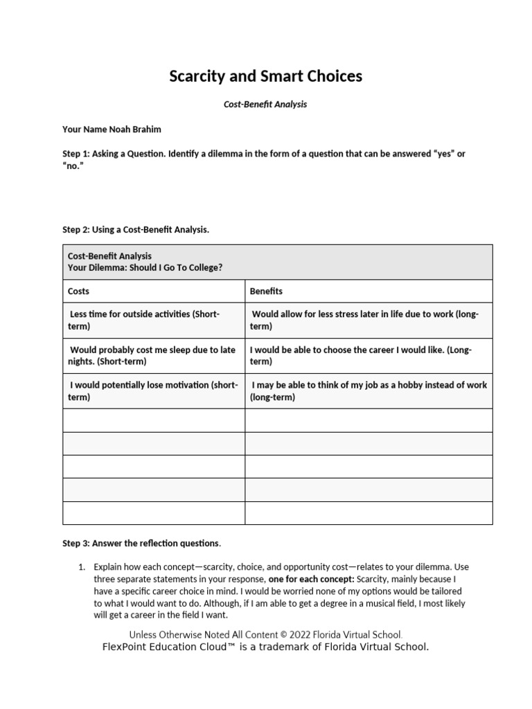 Scarcity and Smart Choices Template (Complete) | PDF | Cost–Benefit ...
