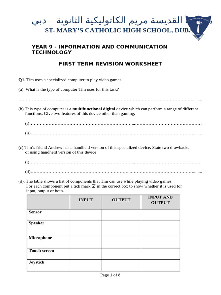 Yr.9 ICT First Term Revision Worksheet | PDF | Icon (Computing) | Byte