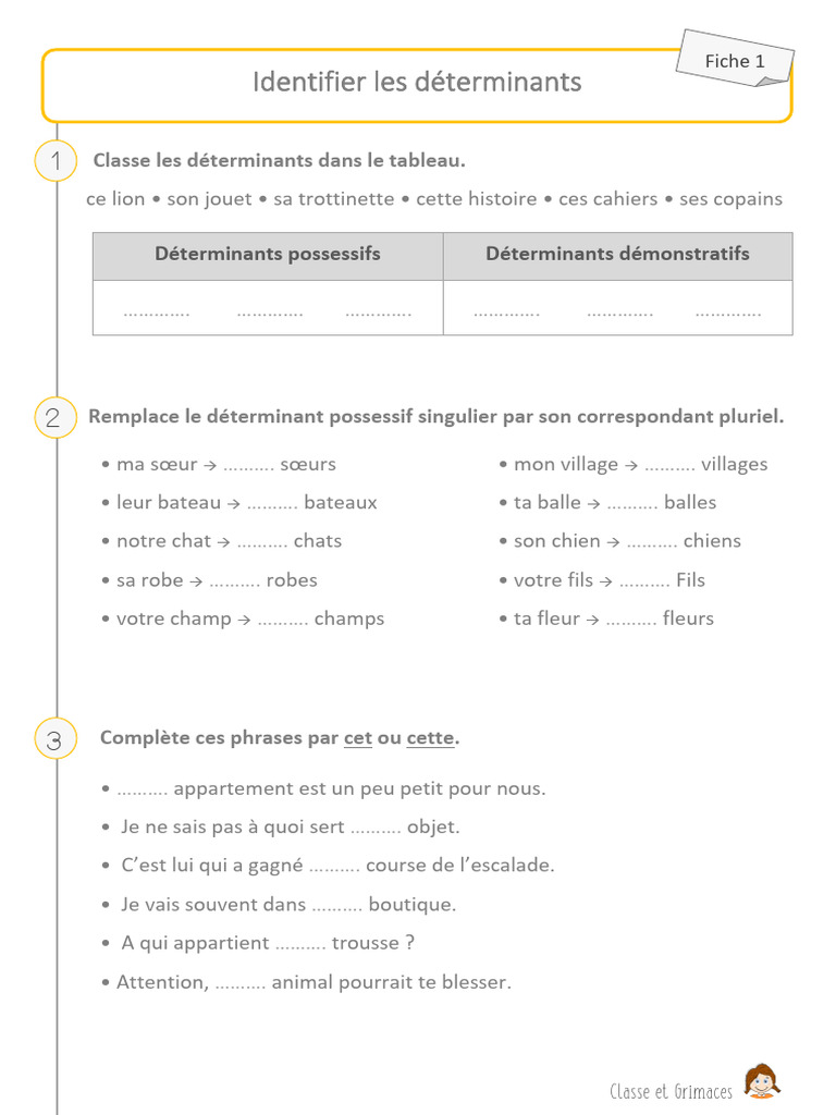 Identifier les déterminants en français | PDF