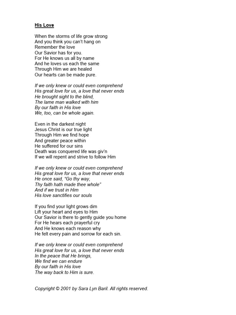 His Love Lyric Sheet | PDF