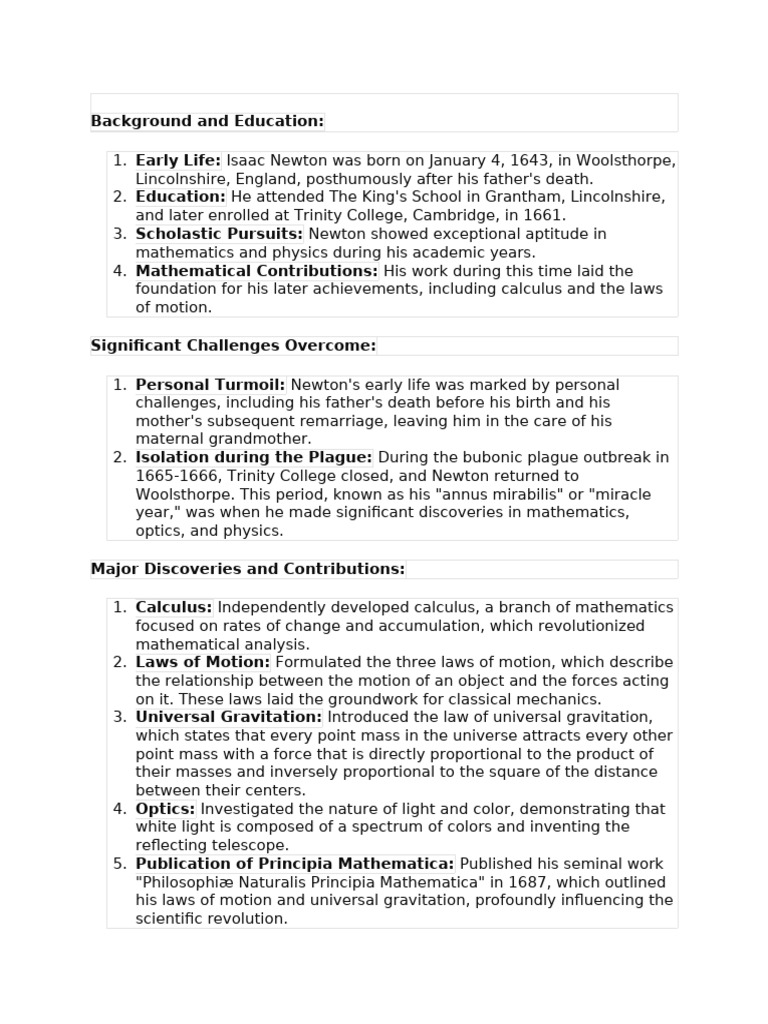 (ISSAC NEWTON) | PDF | Isaac Newton | Newton's Laws Of Motion