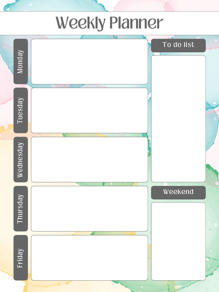 Weekly Planner in Simple Pastel Watercolour Style (1) | PDF