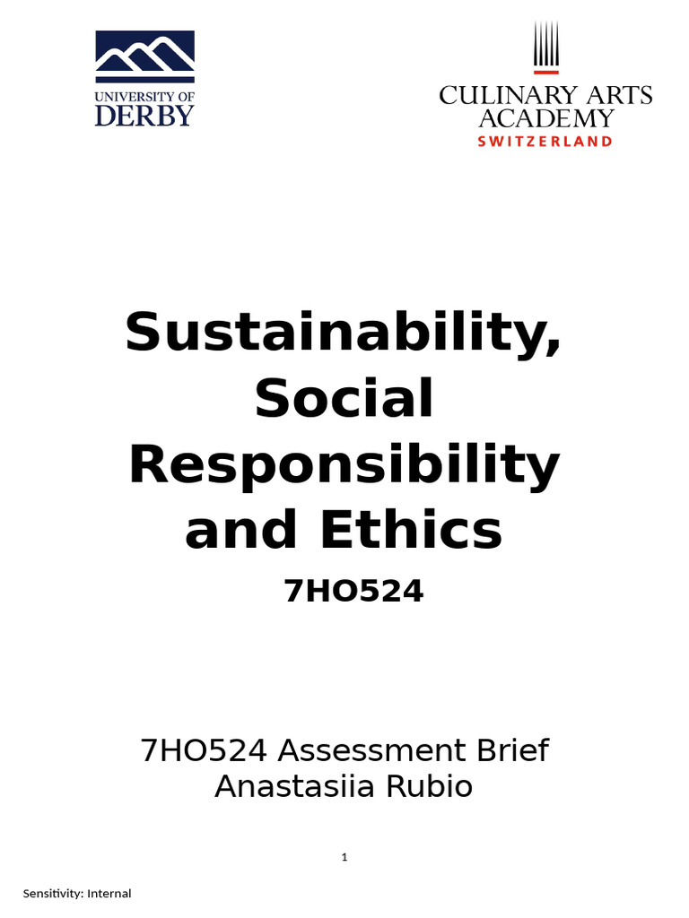 7HO524 Sustainability Social Responsibility and Ethics - Assessment ...