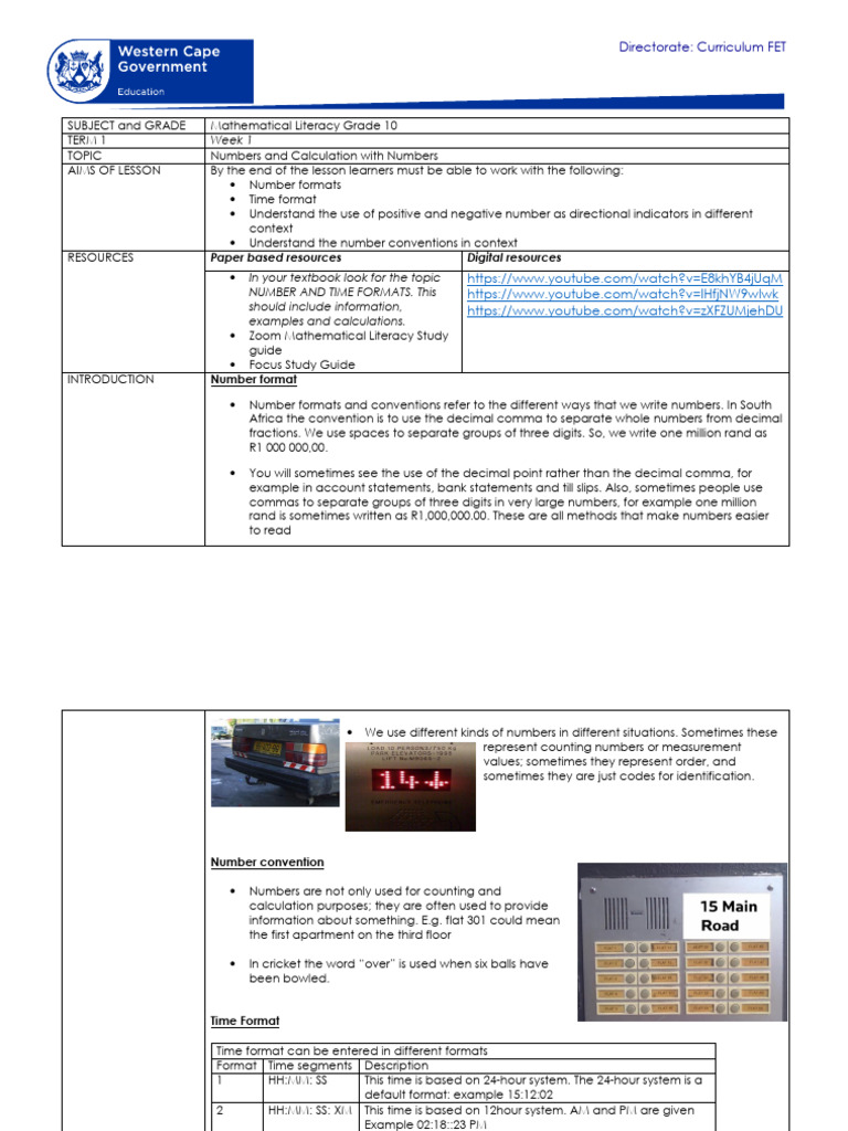 Mathematical Literacy Grade 10 Term 1 Week 1 | PDF | Decimal | Fiscal Year