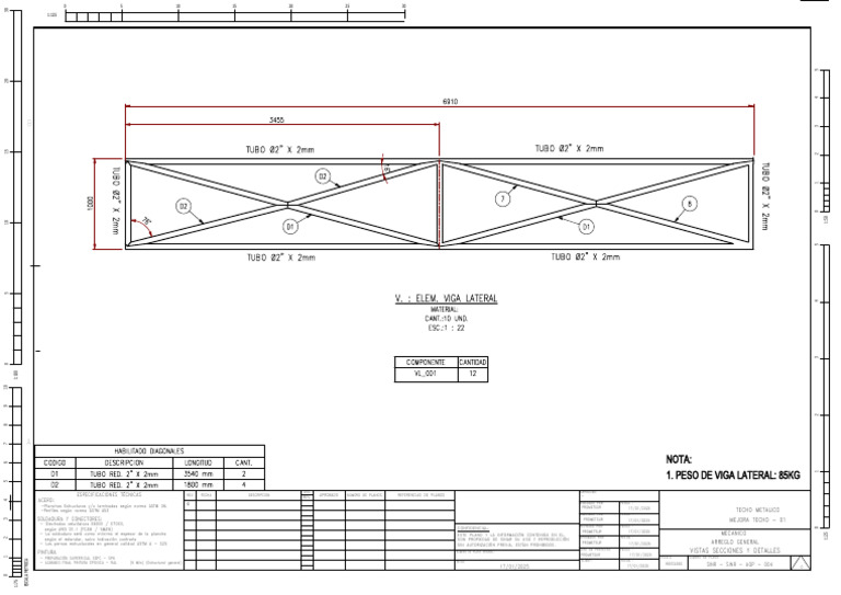 Plano Viga Lateral | PDF | Materiales | Ingeniería mecánica
