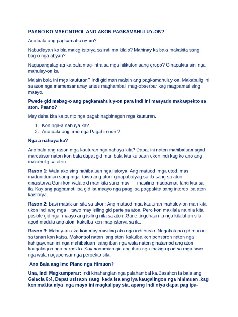 Paano Ko Makontrol Ang Akon Pagkamahuluy | PDF