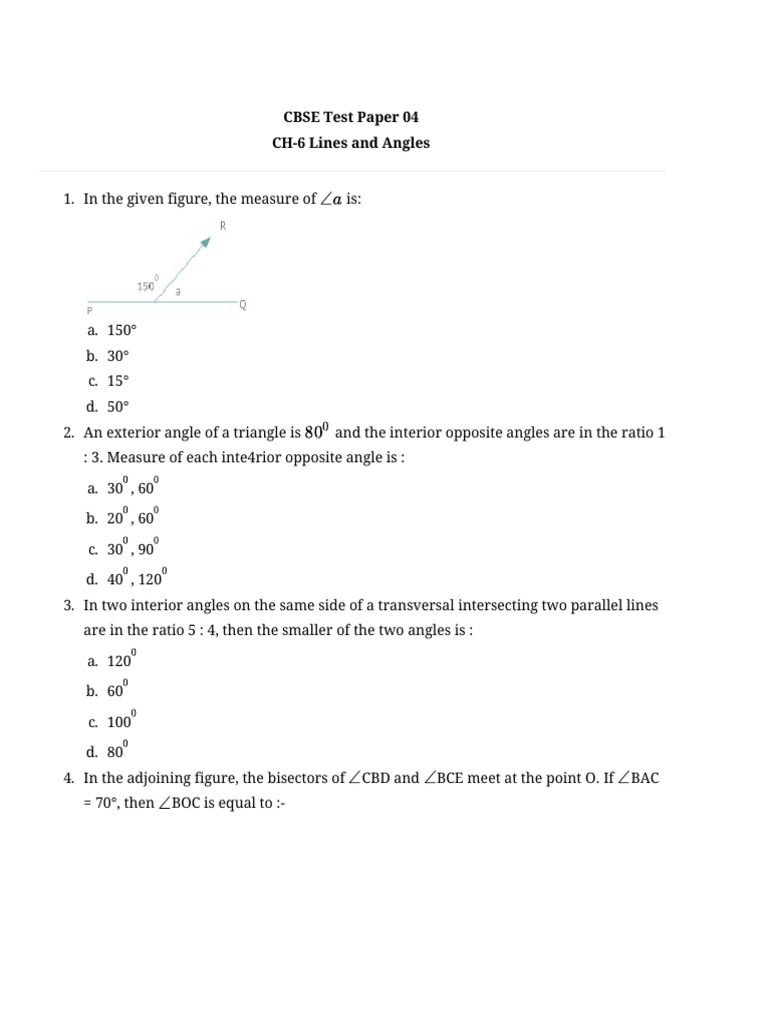 Class 9 Lines and Angles Test Paper | PDF | Angle | Trigonometry