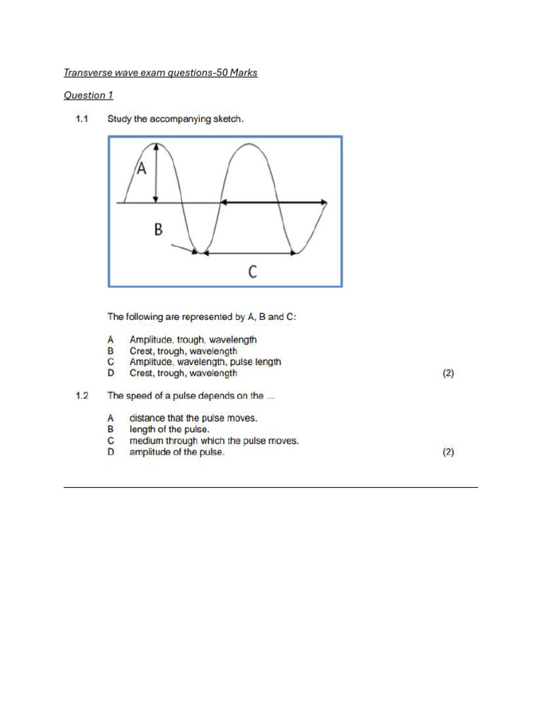 Transverse Wave Exam Questions | PDF