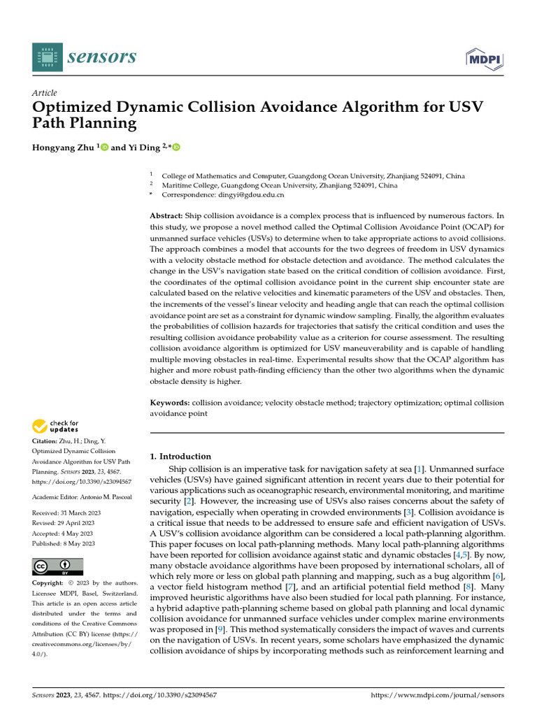 Optimized Dynamic Collision Avoidance Algorithm For Usv Pdf Mathematical Optimization