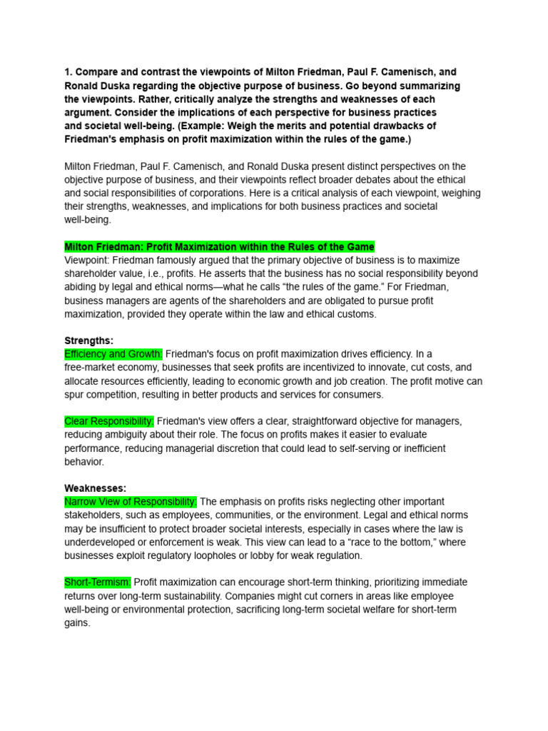 Social Responsibility and Business Ethics Oral Exam | PDF ...
