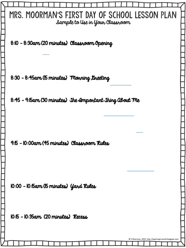 First Day of School Lesson Plan | PDF | Homework | Learning