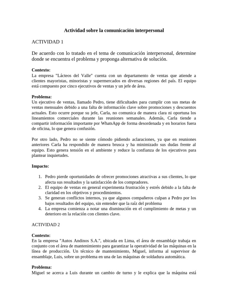 Actividad Sobre La Comunicación Interpersonal | PDF