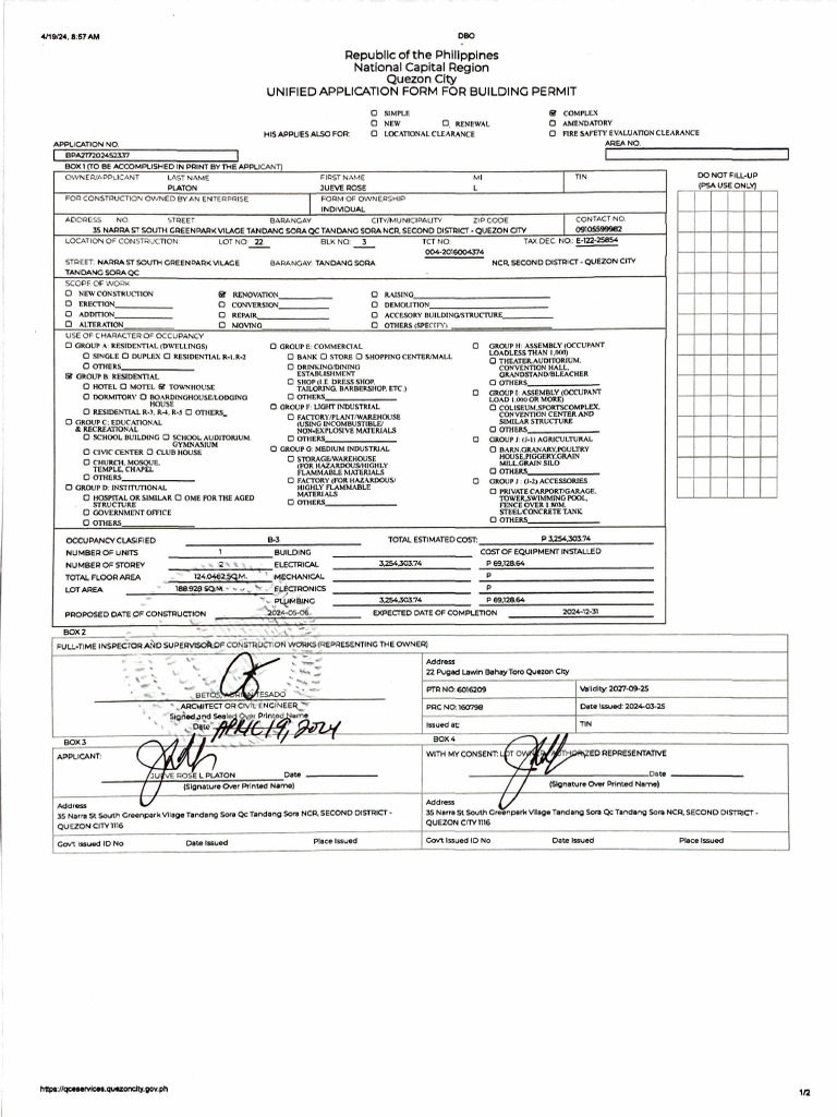 Building Permit Application Form QC | PDF