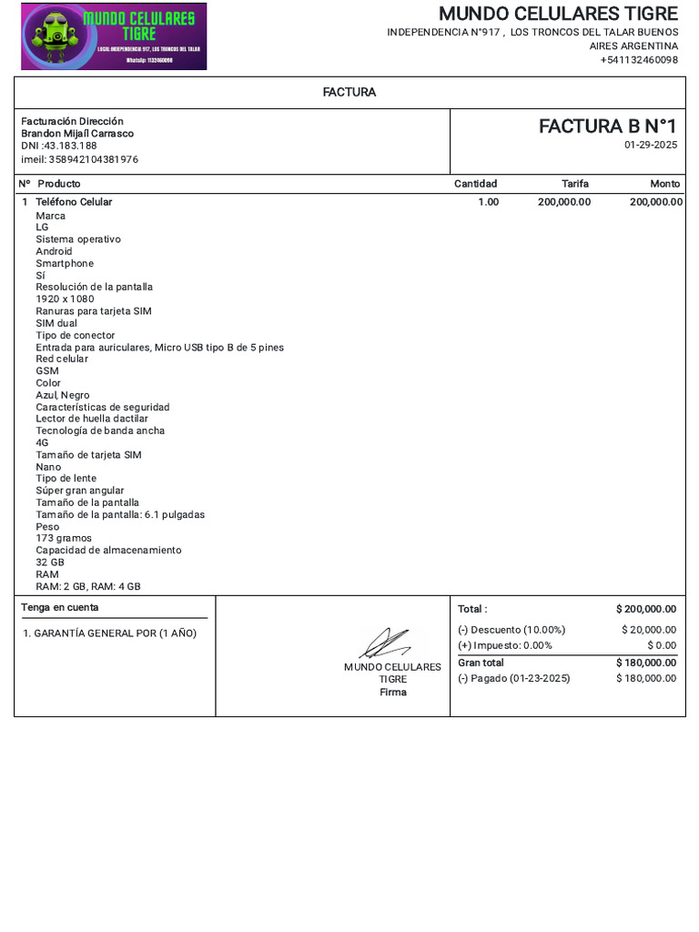 INV FACTURA B N 1 29ene2025 1819 Gu | PDF