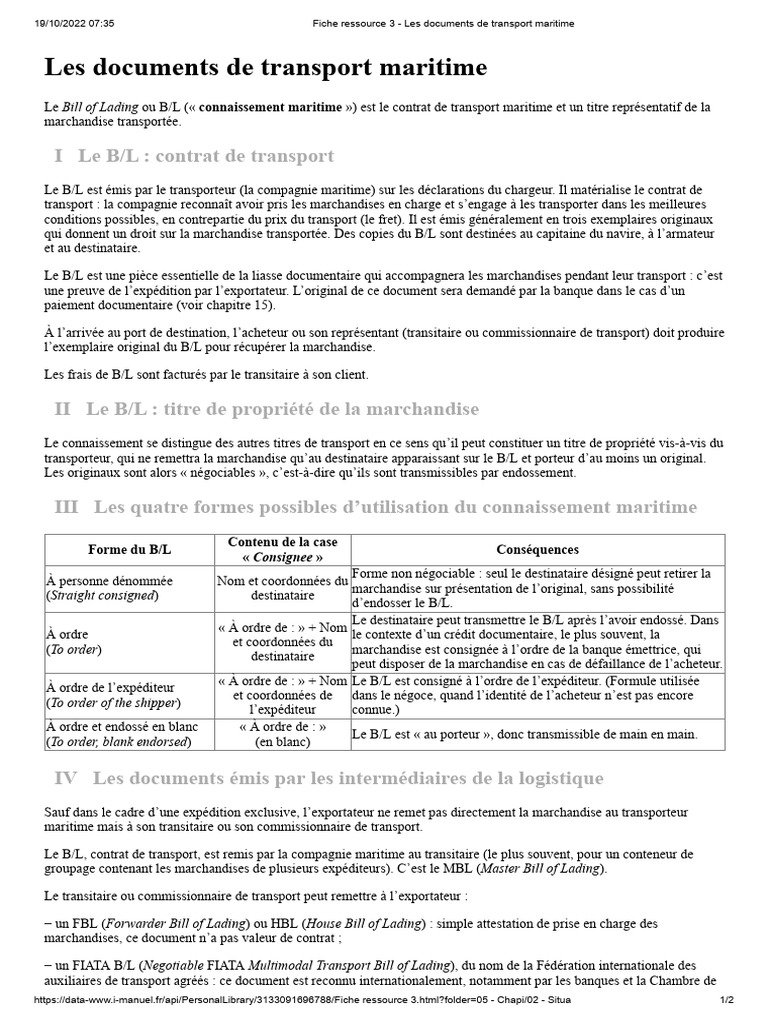 Documents de transport maritime essentiels | PDF | Connaissement ...