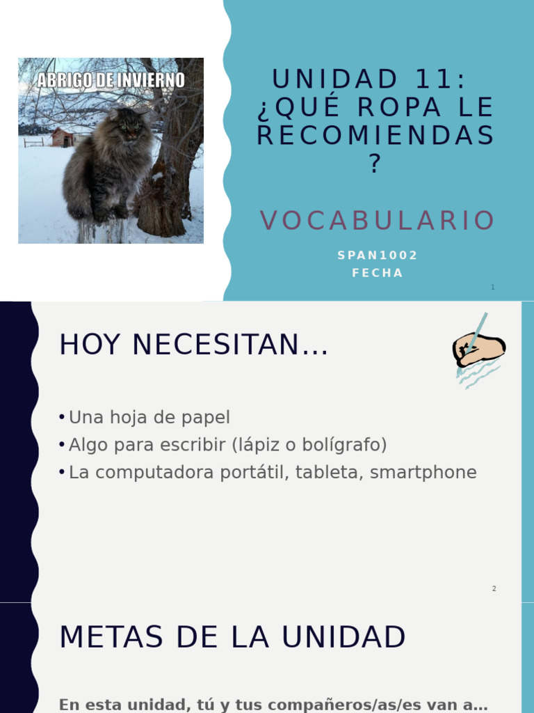 Unidad 11 Vocabulario (SBL 1000) | PDF | Ropa